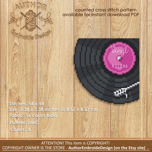 Corner Bookmark Cross Stitch Pattern PDF Download Vinyl Record Cross ...