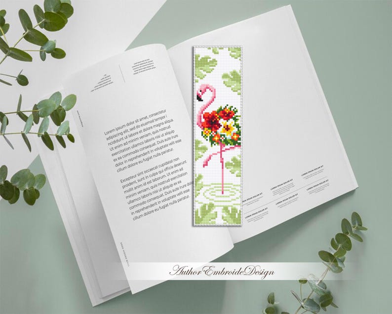 Flamingo Bookmark Cross Stitch Pattern PDF Download Floral Flamingo ...