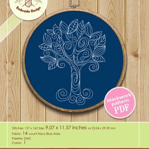 Mandala Tree of Life Blackwork Pattern PDF Download Backstitch Chart Mandala Ornament Tree ...