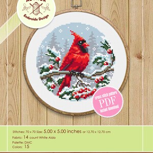 Christmas Cardinal Cross Stitch Pattern PDF Download Red Bird Cross ...