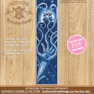 Kraken Bookmark Cross Stitch Pattern Download PDF, Ocean Handmade ...