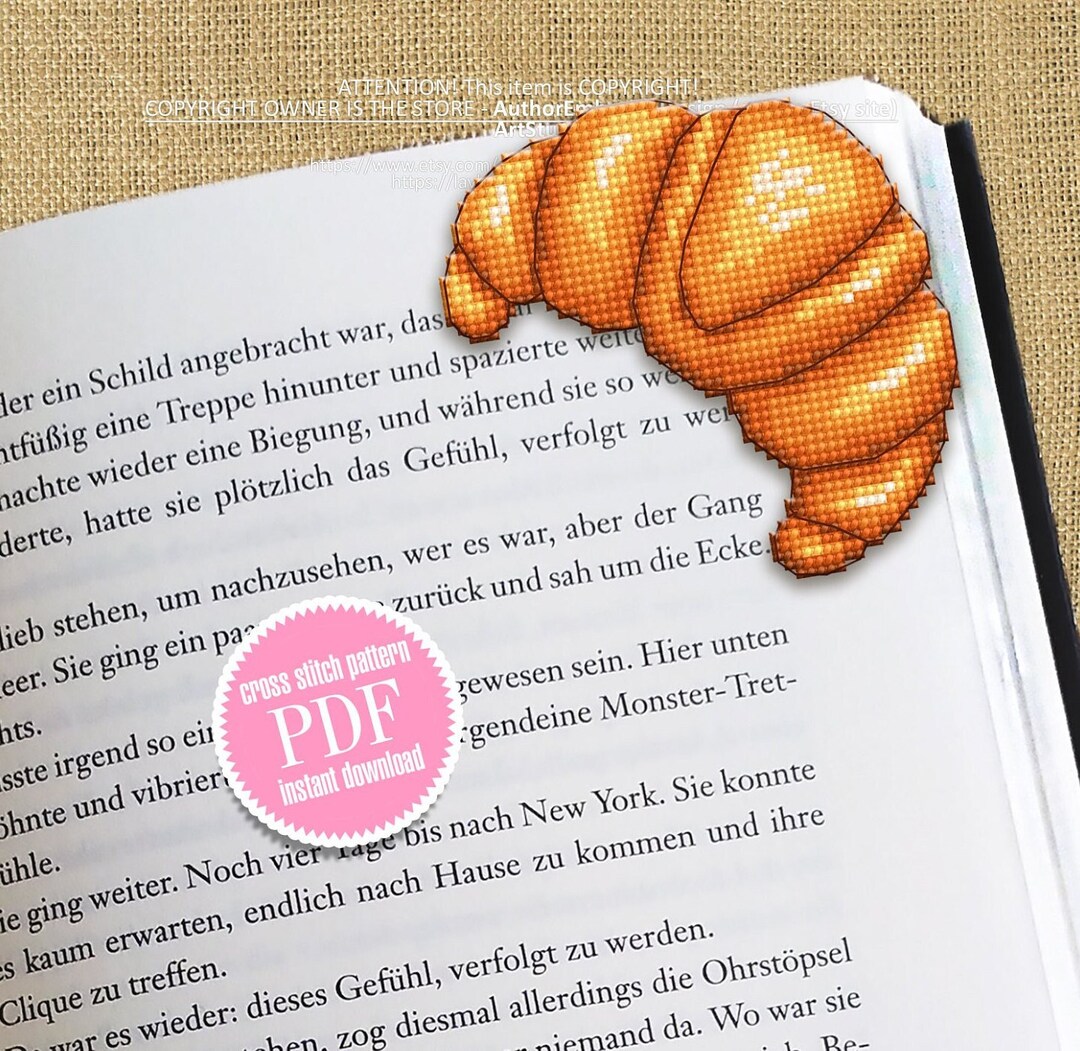 Corner Bookmark Cross Stitch Pattern PDF Download Croissant Cross ...