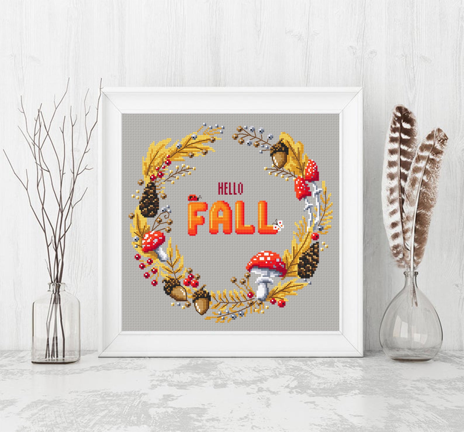 Hello Fall Wreath Cross Stitch Pattern Download PDF, Magic Amanita ...