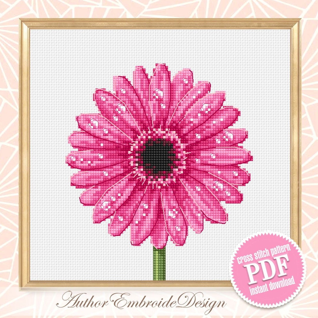 Gerbera Daisy Cross Stitch Pattern PDF Download Pink Flower Cross ...
