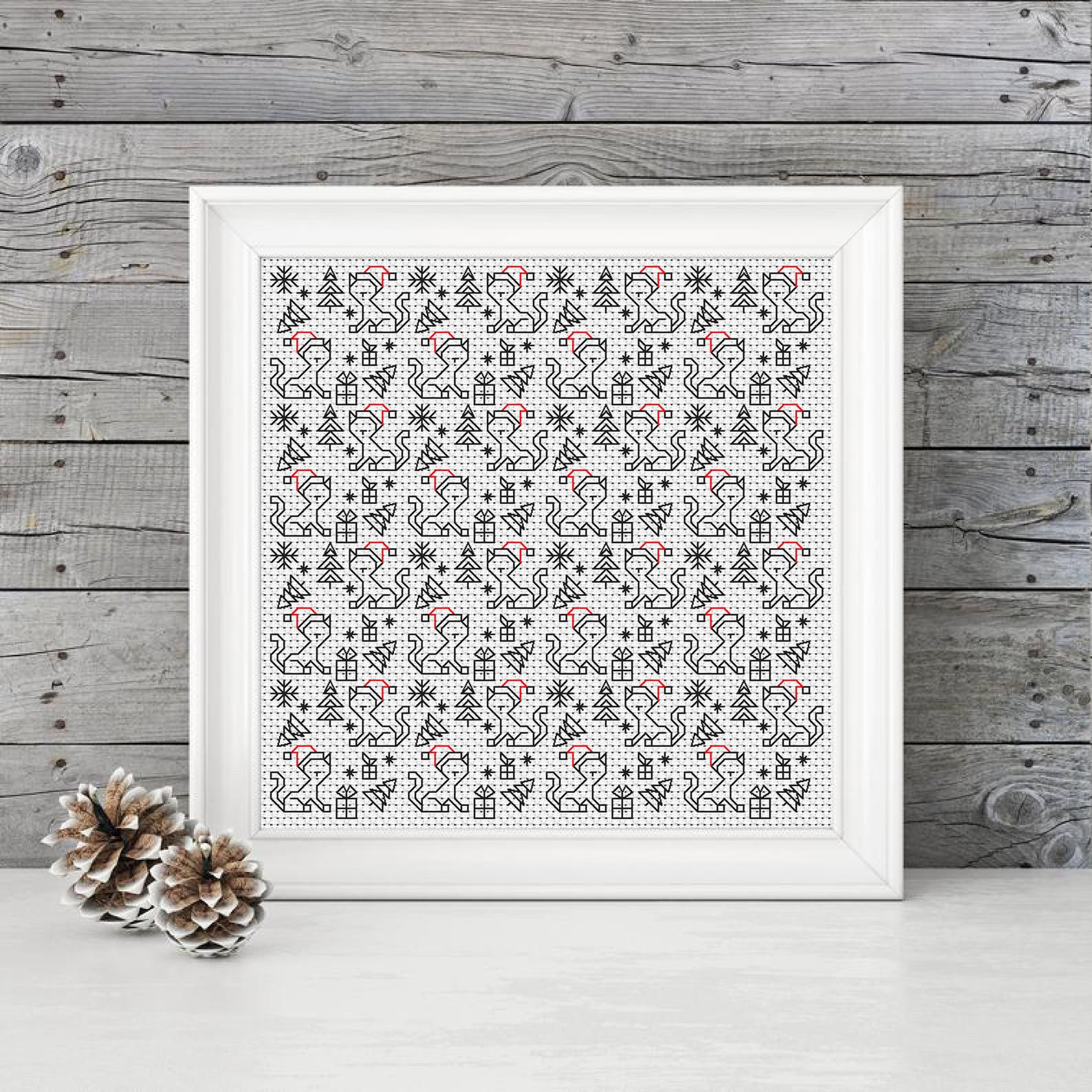 Cat Geometric Blackwork Pattern PDF Easy Christmas Seamless - Etsy