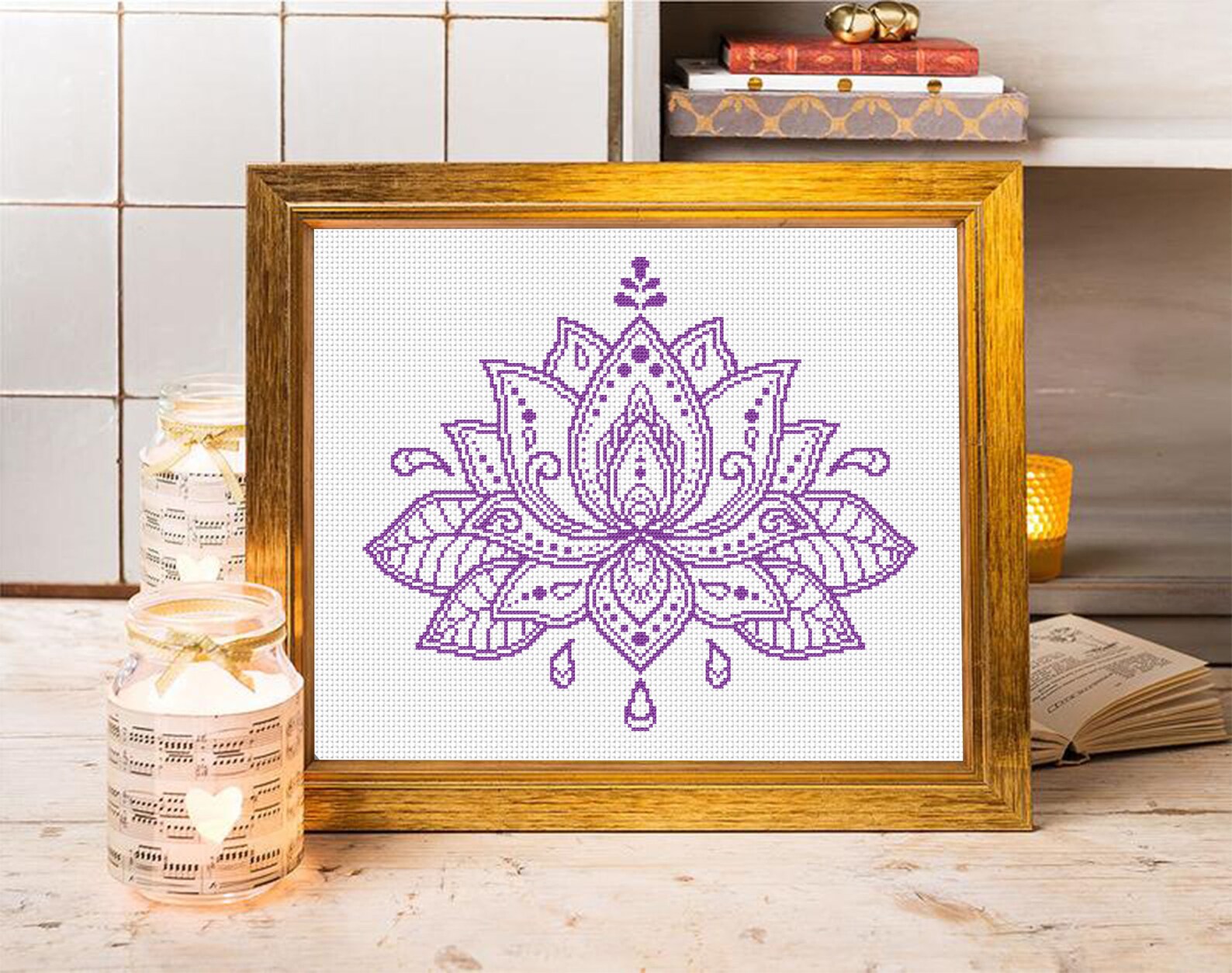 Lotus Flower Cross Stitch Pattern Download PDF Floral - Etsy