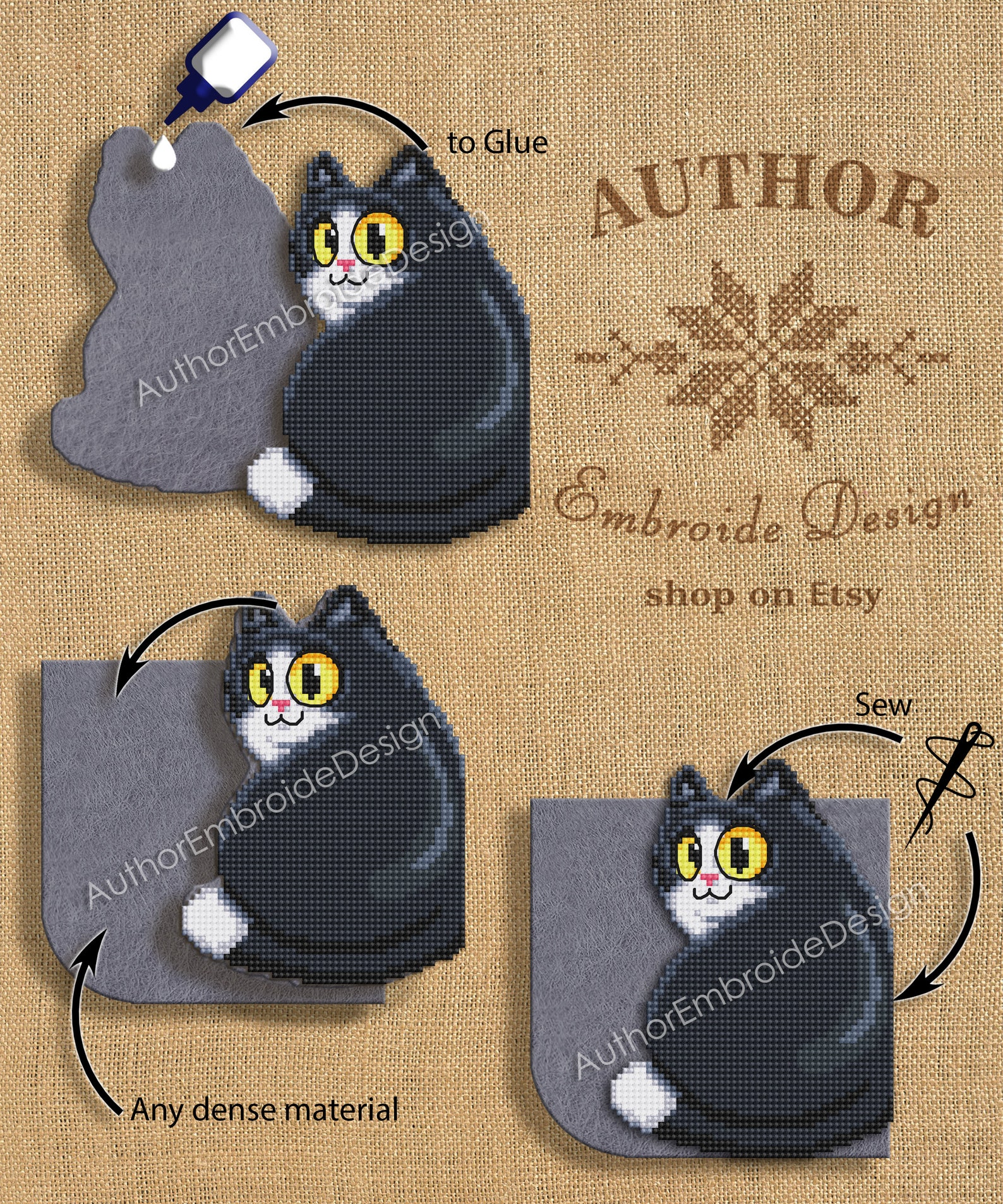 Black Cat Corner Bookmark Cross Stitch Pattern Download PDF Cat Cross ...