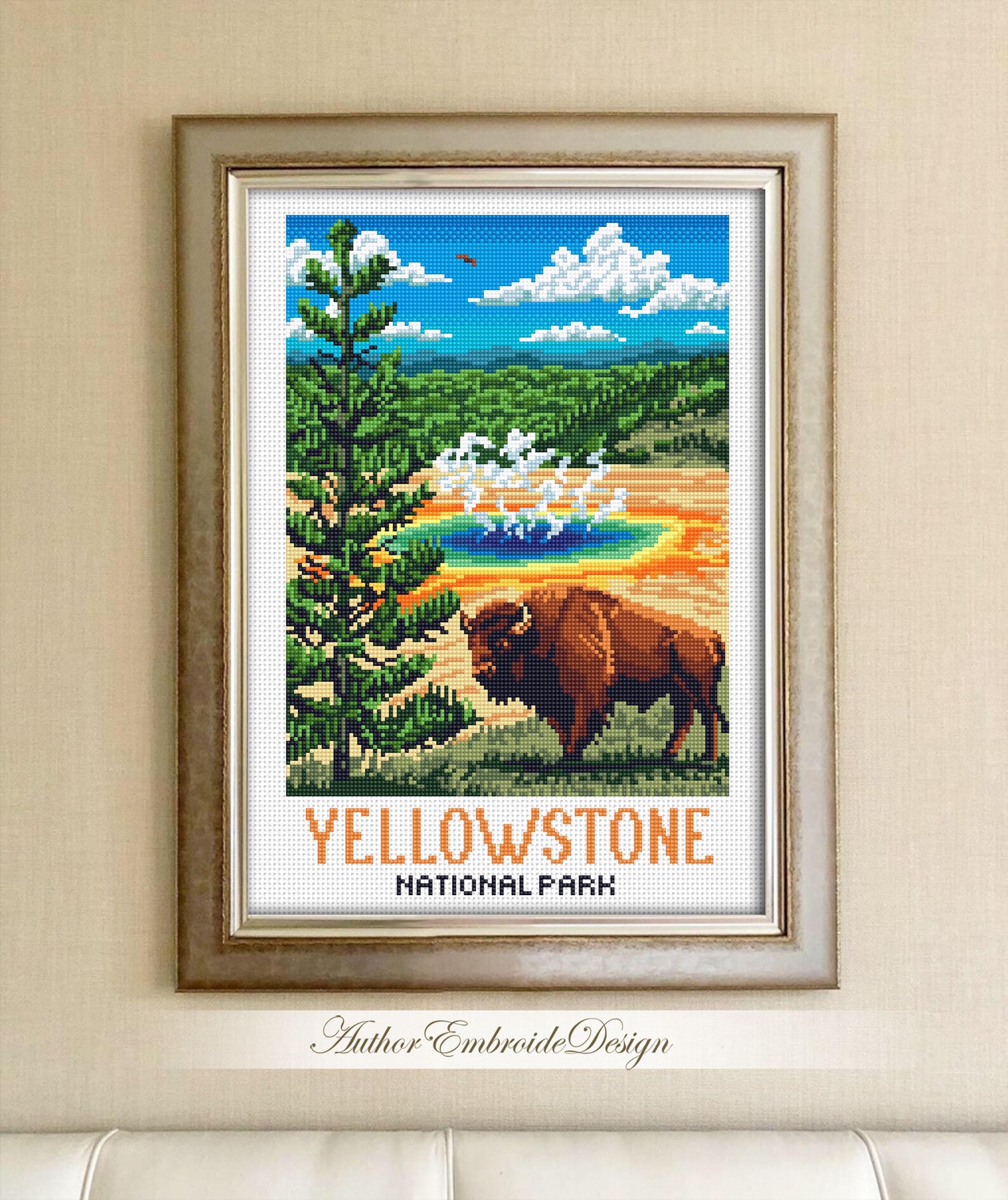 Yellowstone National Park Cross Stitch Pattern PDF Download Buffalo ...