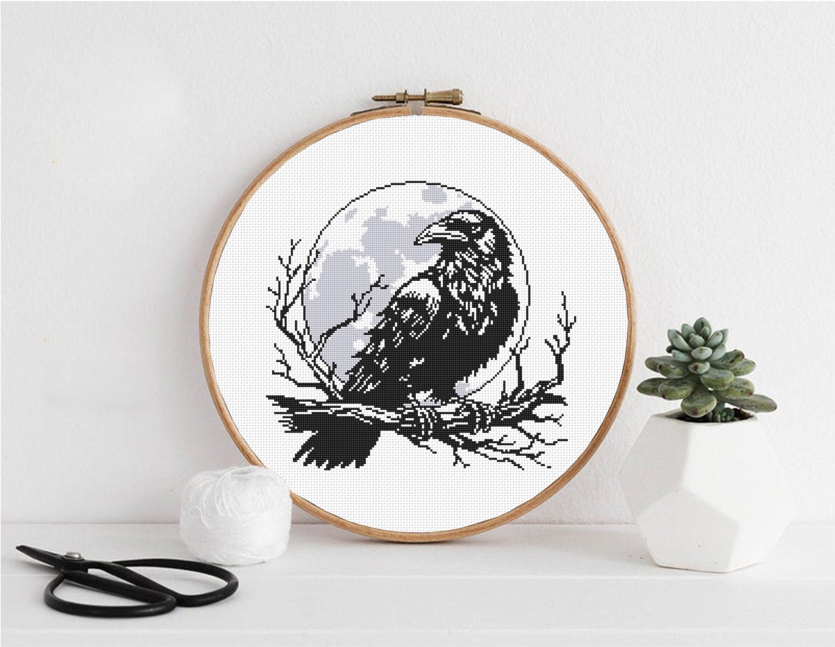 Raven Cross Stitch Pattern PDF Download Woodcut Crow Cross Stitch Chart ...