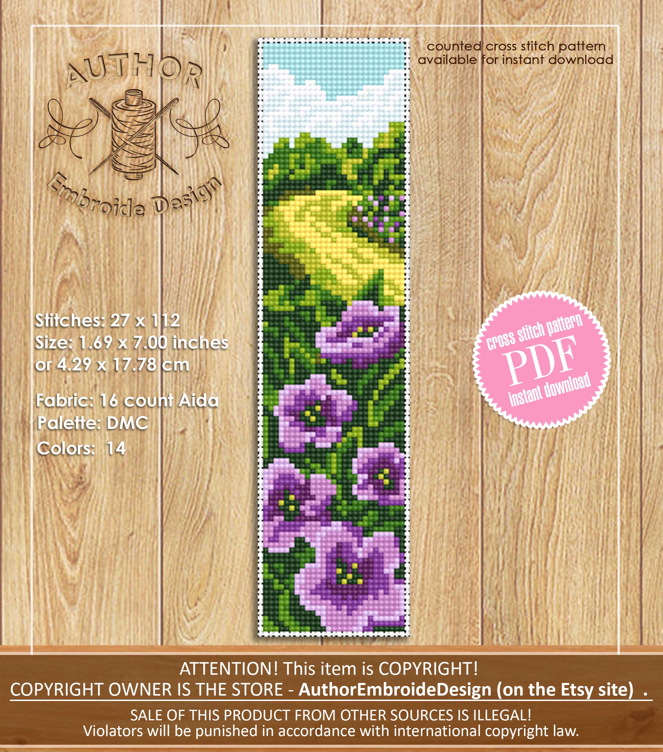 Flower Bookmark Cross Stitch Pattern Download PDF Modern Handmade ...