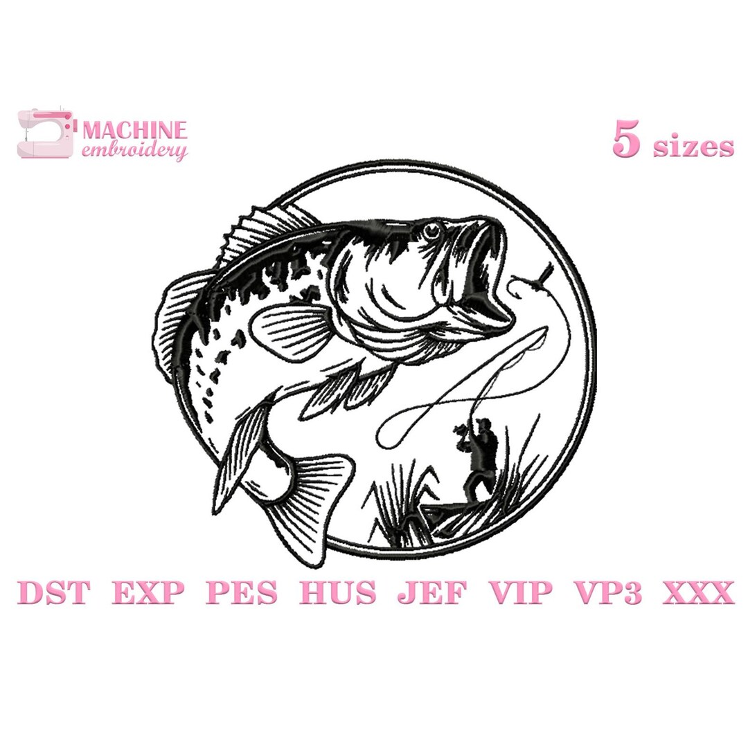 Bass Fishing Embroidery File Instant Download Fish Machine Embroidery ...