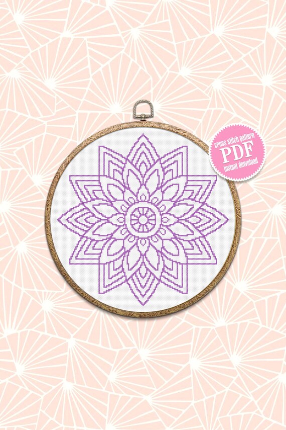 Mandala Cross Stitch Pattern Download PDF Monochrome Mandala - Etsy
