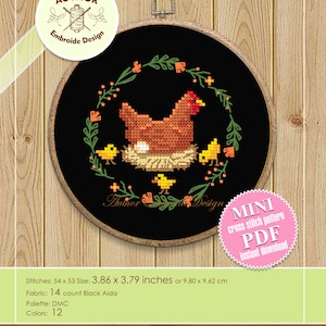 Hen and Chicks Cross Stitch Pattern PDF Download Chicken Cross Stitch ...
