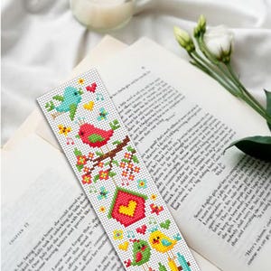 Spring Bookmark Cross Stitch Pattern PDF Download Romantic Love Birds ...