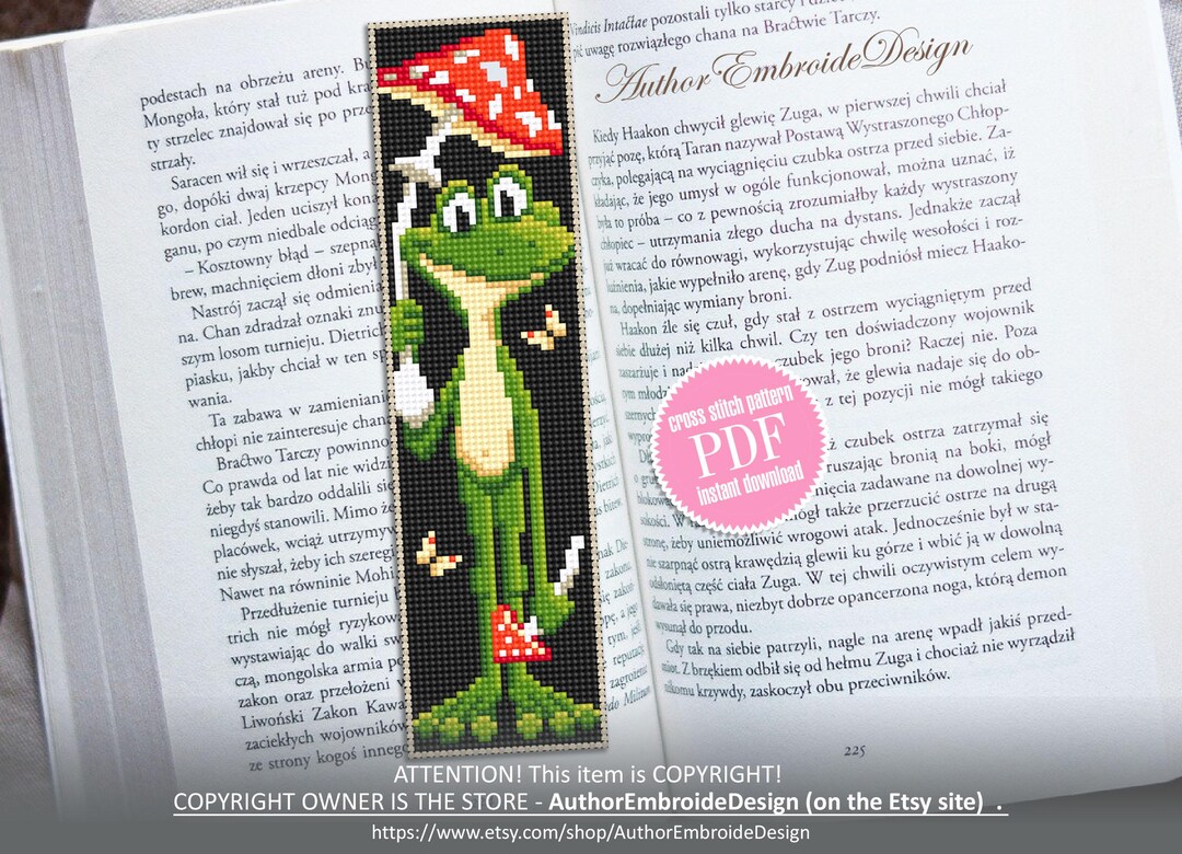 Frog Bookmark Cross Stitch Pattern PDF Download Mushroom Frog Cross ...