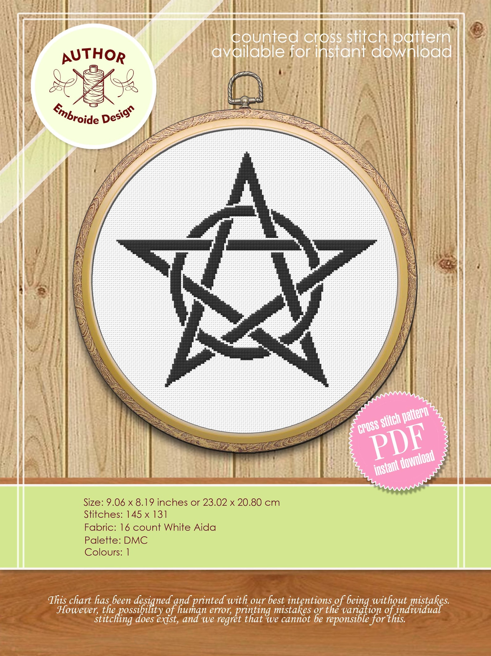 Gothic Cross Stitch Pattern Download PDF Pentagram Cross Stitch Chart ...