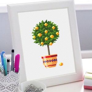 Lemon Tree Cross Stitch Pattern PDF Download Potted Plant Cross Stitch ...