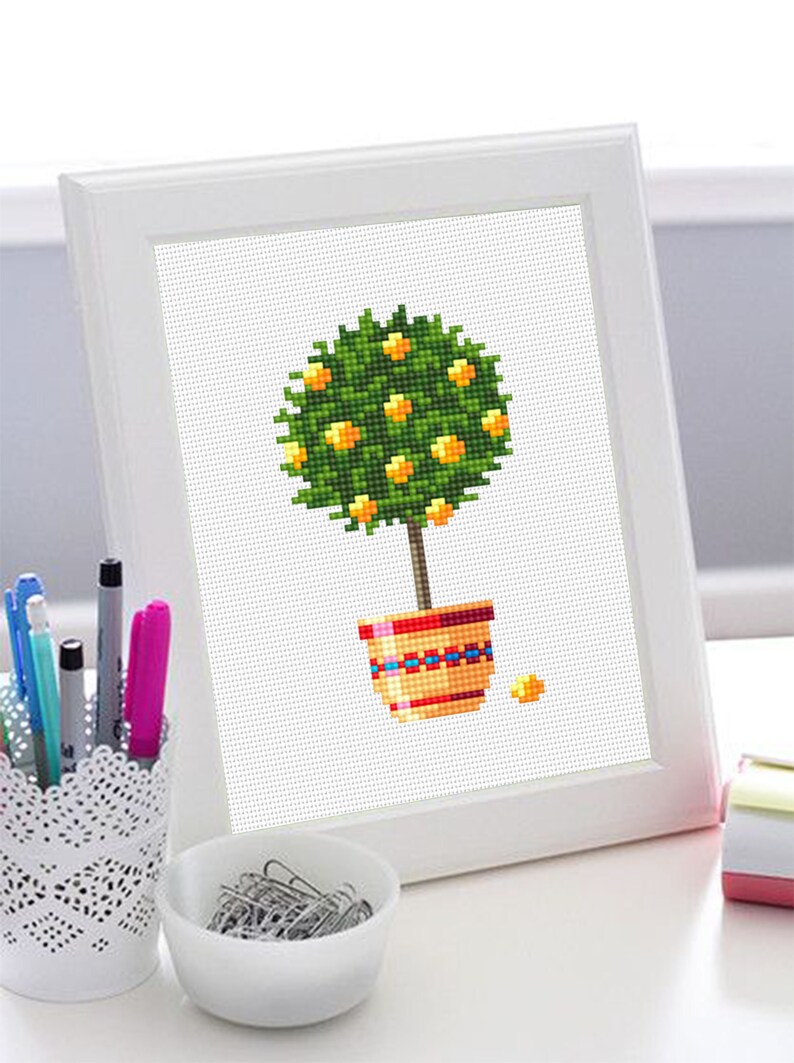 Lemon Tree Cross Stitch Pattern PDF Download Potted Plant Cross Stitch ...