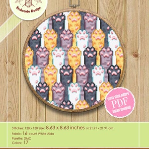 Funny Cat Paws Cross Stitch Pattern PDF Download Cute Cat Cross Stitch ...