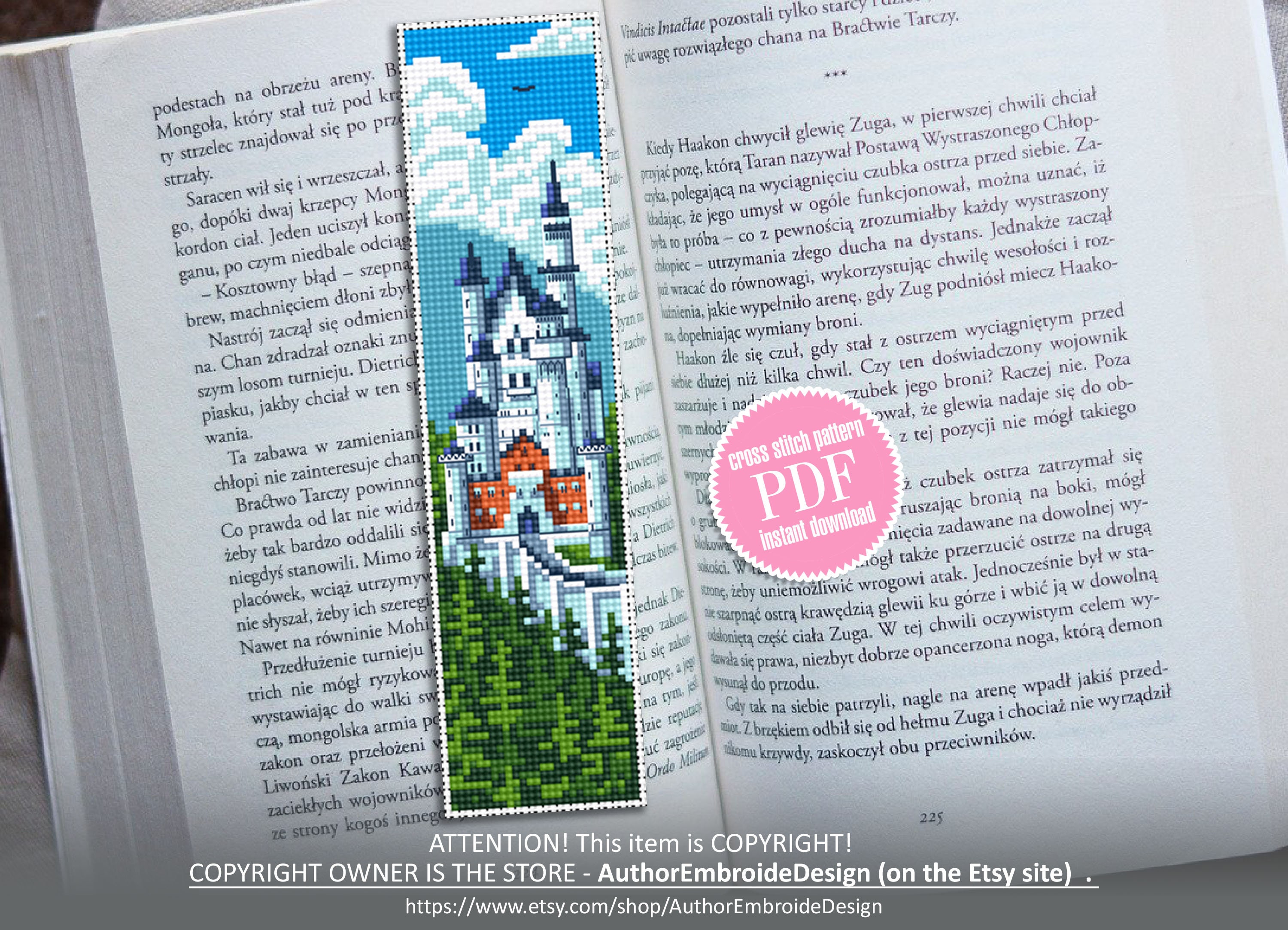 Bookmark Cross Stitch Pattern PDF Neuschwanstein Castle Cross Stitch ...