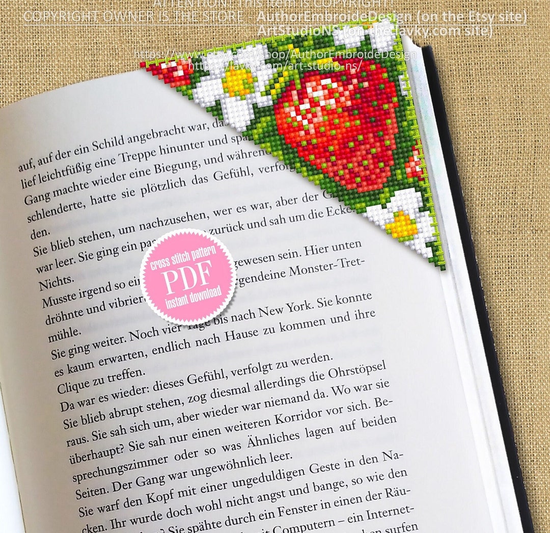 Corner Bookmark Cross Stitch Pattern PDF Download Red Berries Cross ...