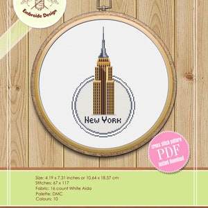 New York City Cross Stitch Pattern Download PDF Empire State Building Digital Modern Cross ...
