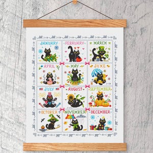 Funny Cat Calendar Cross Stitch Pattern PDF Download Black Cat Cross ...