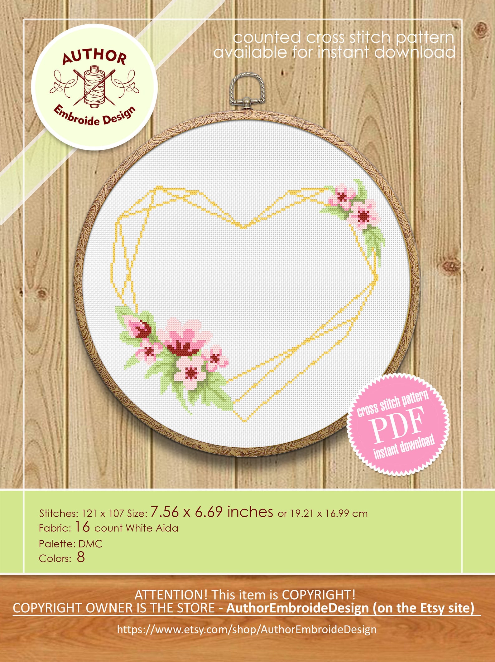 Floral Heart Frame Cross Stitch Pattern PDF Instant Download Wedding ...
