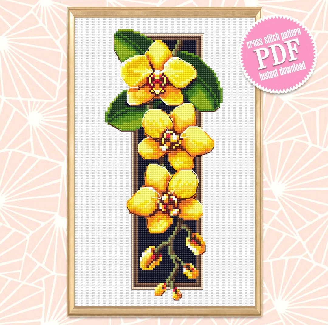 Flowers Orchids Cross Stitch Pattern Download PDF Yellow Orchid Cross ...