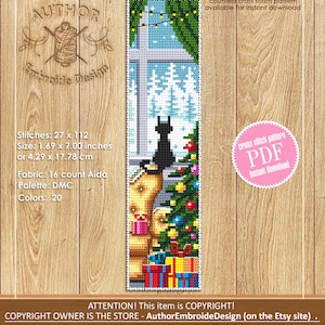 Cat Bookmark Cross Stitch Pattern Download PDF Christmas Handmade ...