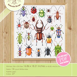 Bugs Cross Stitch Pattern PDF Download Sampler Beetles Cross Stitch ...