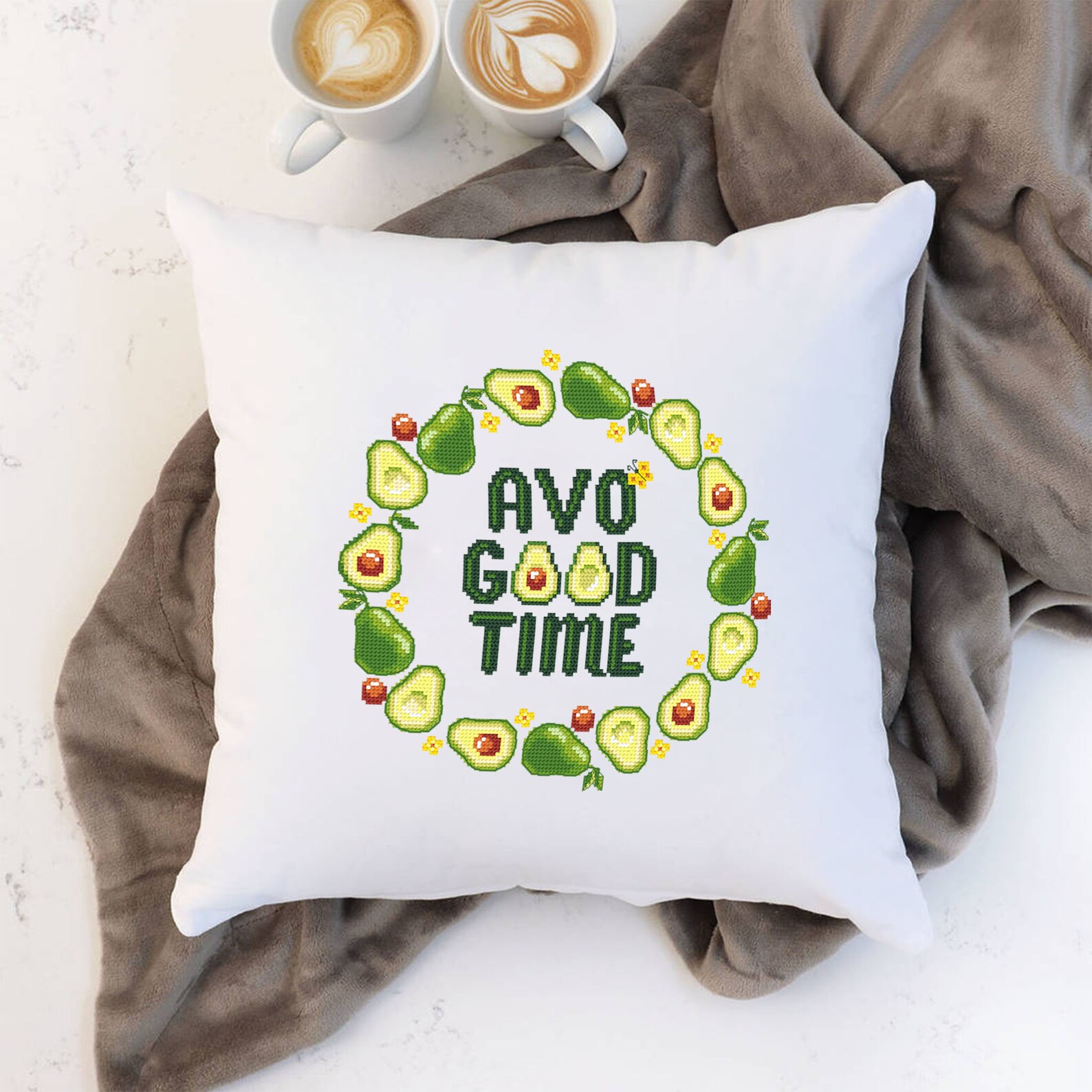 Avocado Wreath Cross Stitch Pattern Download PDF Framed Quote Cross ...
