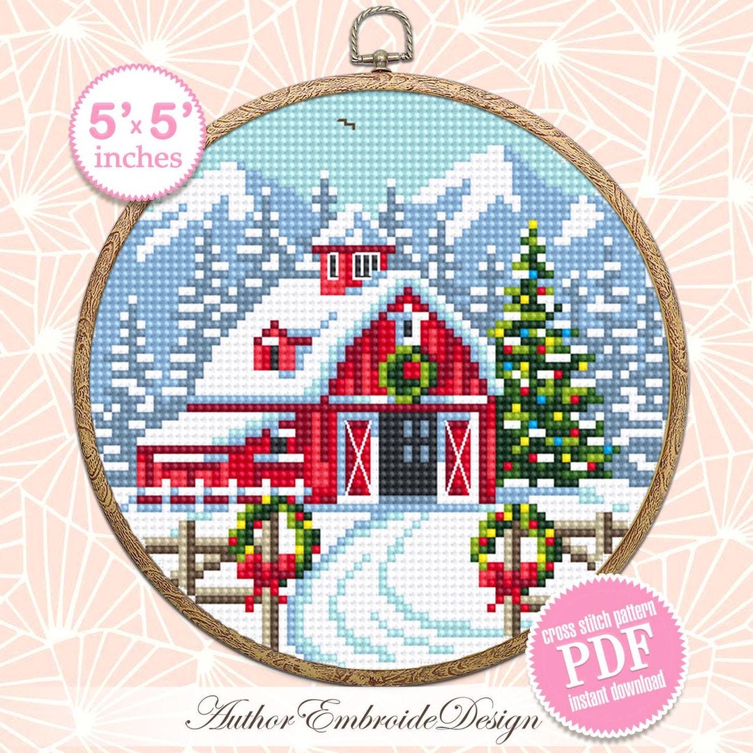 Christmas Farm Barn Cross Stitch Pattern PDF Download Winter Mountain ...