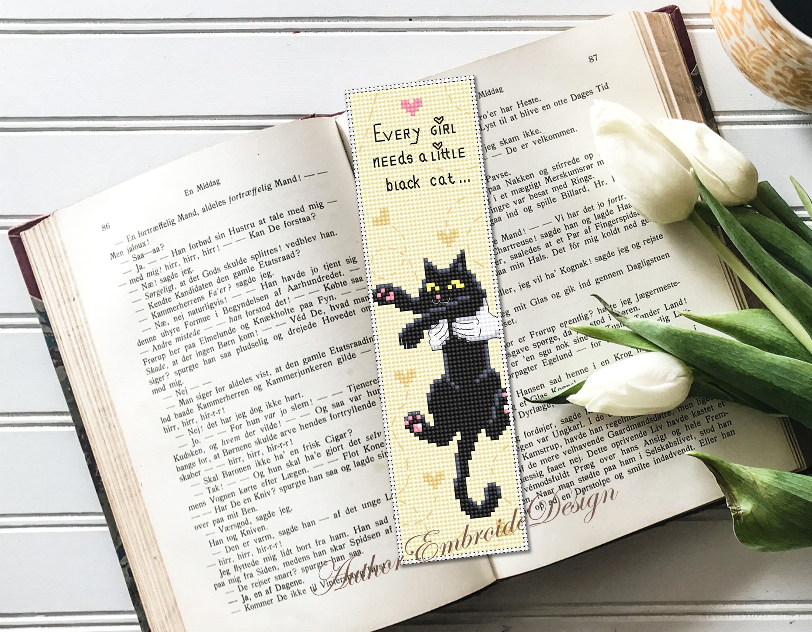 Cat Bookmark Cross Stitch Pattern Download PDF Black Cat Cross Stitch ...