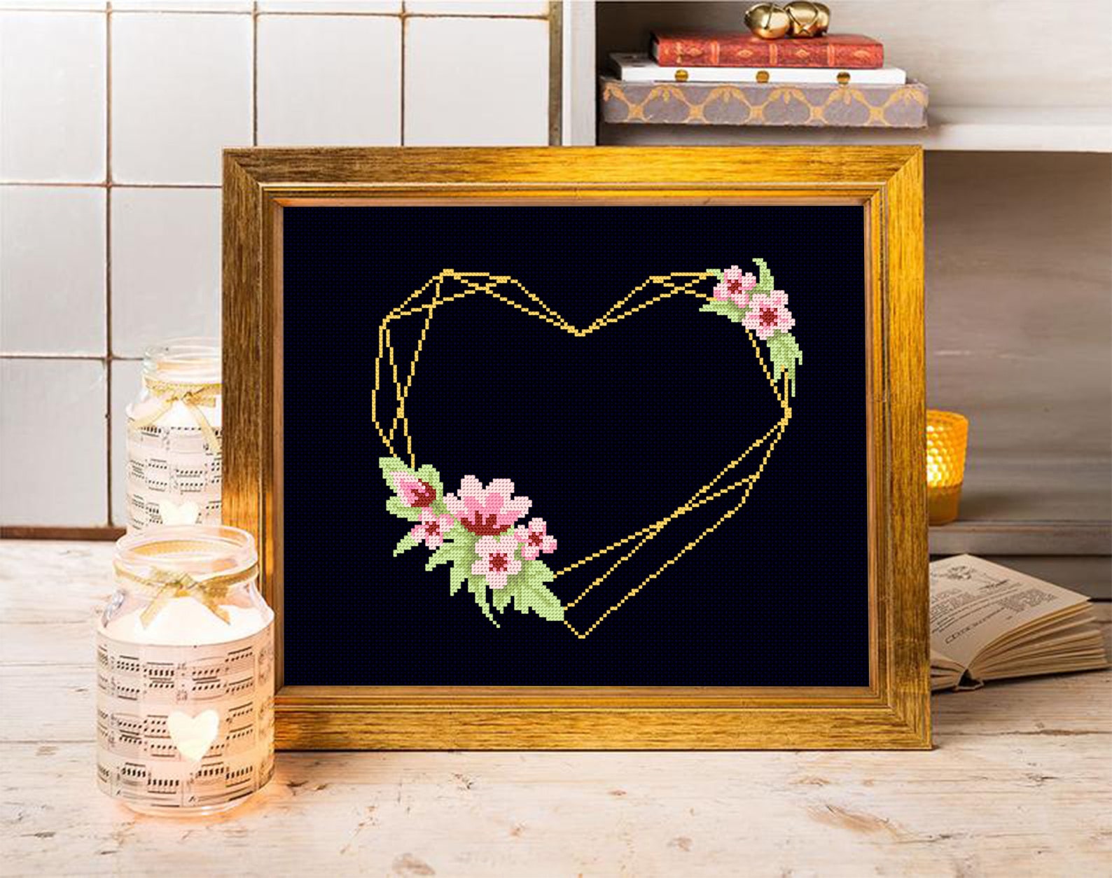 Floral Heart Frame Cross Stitch Pattern PDF Instant Download Wedding ...