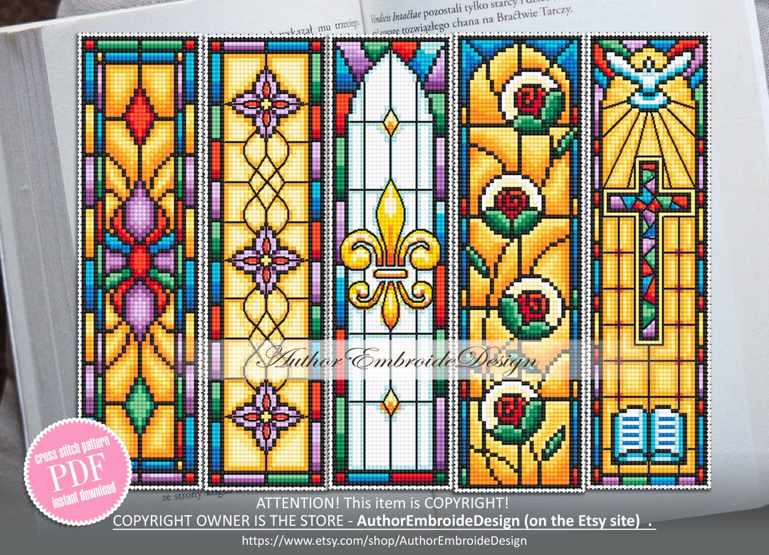 Stained Glass Bookmark Set Cross Stitch Pattern Download PDF Stained ...