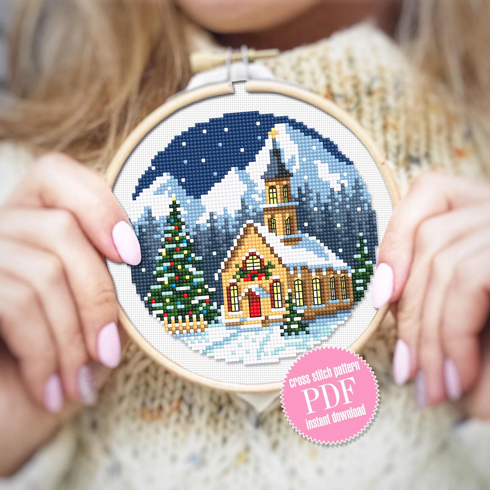 Christmas Church Cross Stitch Pattern PDF Download Winter Landscape ...