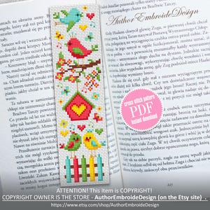 Spring Bookmark Cross Stitch Pattern PDF Download Romantic Love Birds ...