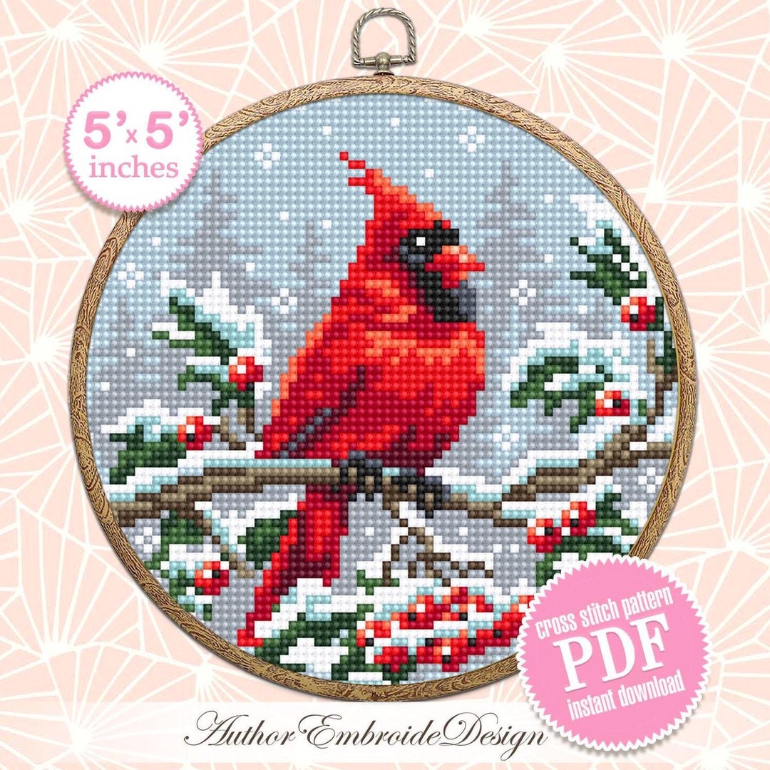 Christmas Cardinal Cross Stitch Pattern PDF Download Red Bird Cross ...
