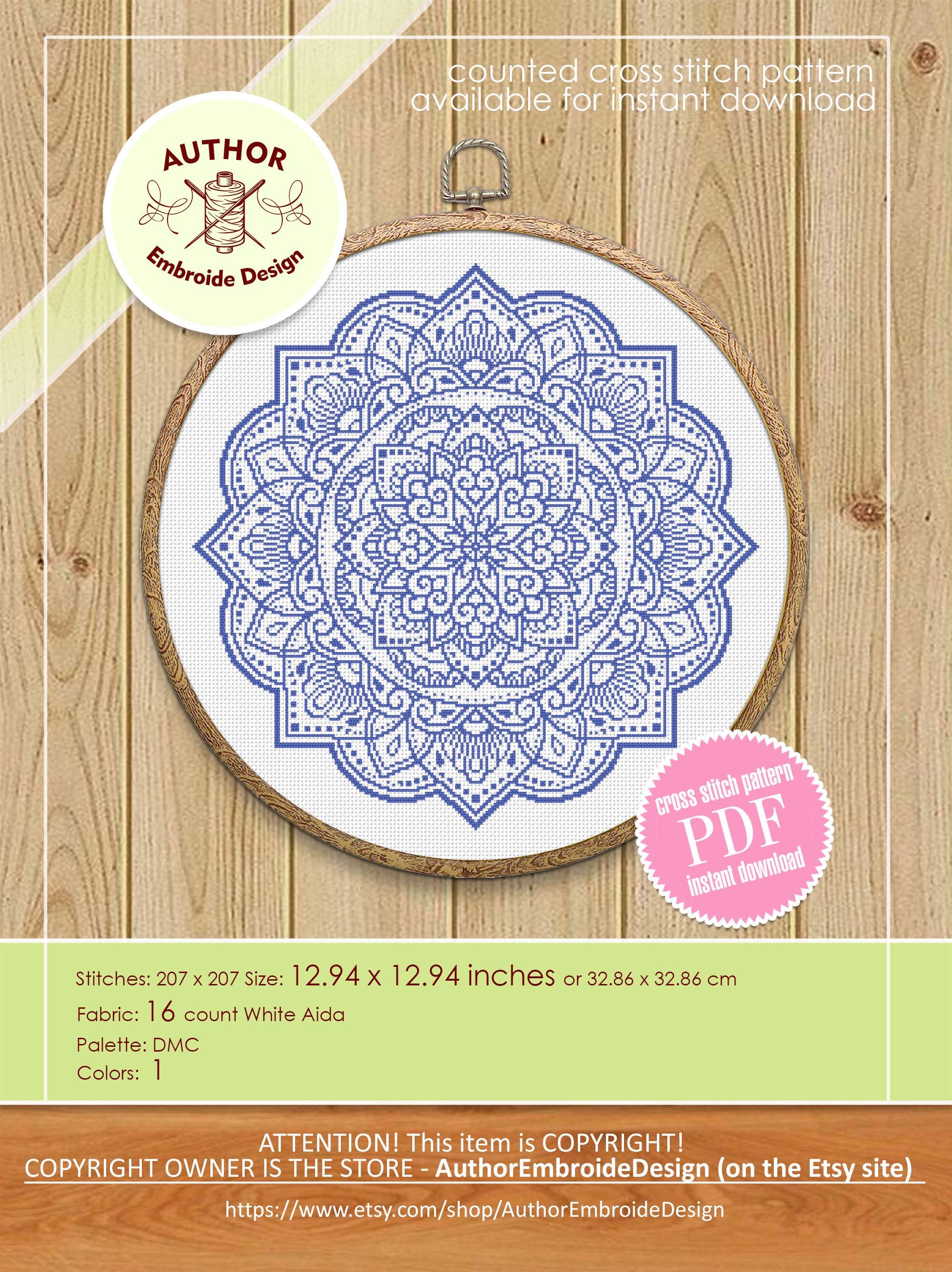 Mandala Cross Stitch Pattern PDF Download Mandala Ornament Cross Stitch ...