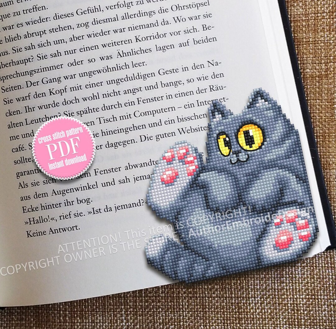 Gray Cat Corner Bookmark Cross Stitch Pattern Download PDF Cat Cross ...