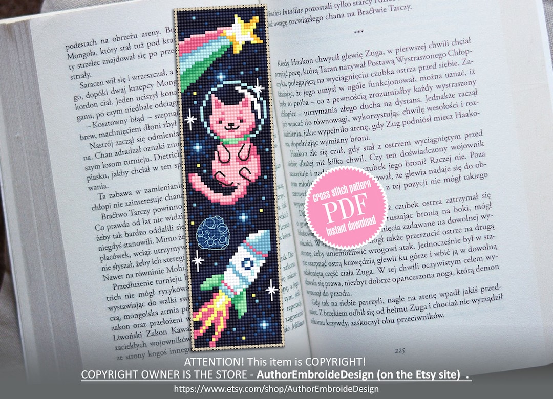 Cat in Space Bookmark Cross Stitch Pattern PDF Download Cute Galaxy Cat ...