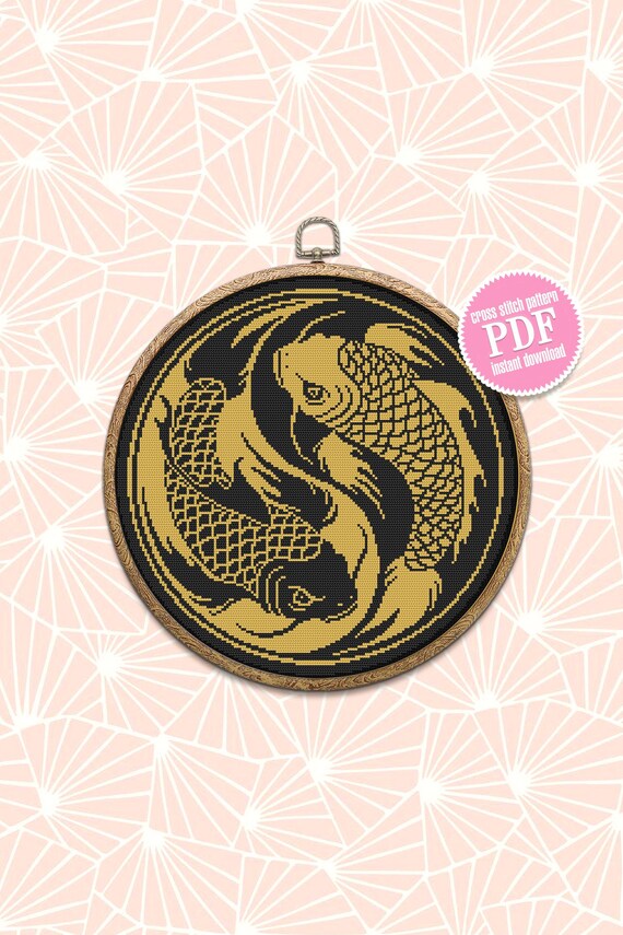 Koi Fish Yin Yang Cross Stitch Pattern Download PDF Mandala - Etsy