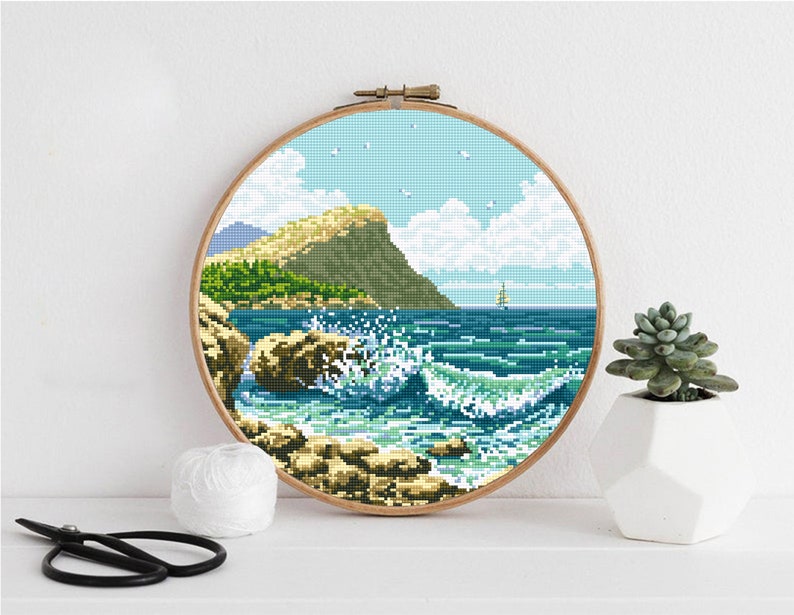 Sea Landscape Cross Stitch Pattern Download PDF Ocean Waves Cross ...