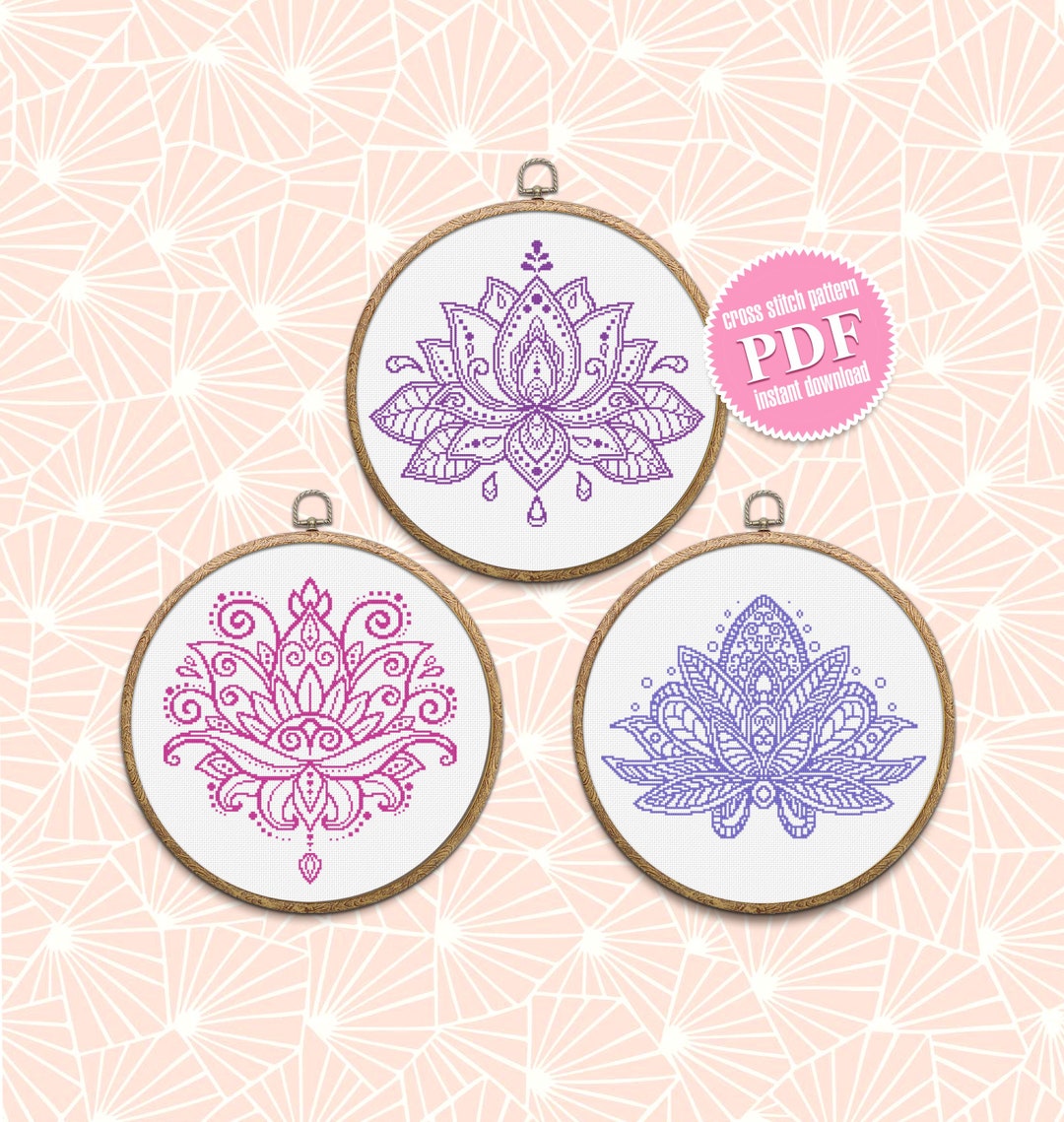 Lotus Mandala Set Cross Stitch Pattern Download PDF Flower Mandala ...