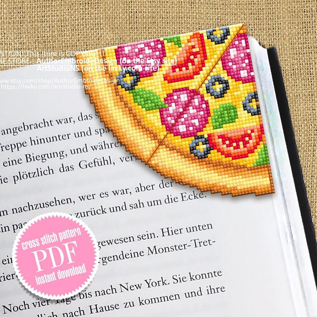 Corner Bookmark Cross Stitch Pattern PDF Download Pizza Cross Stitch ...