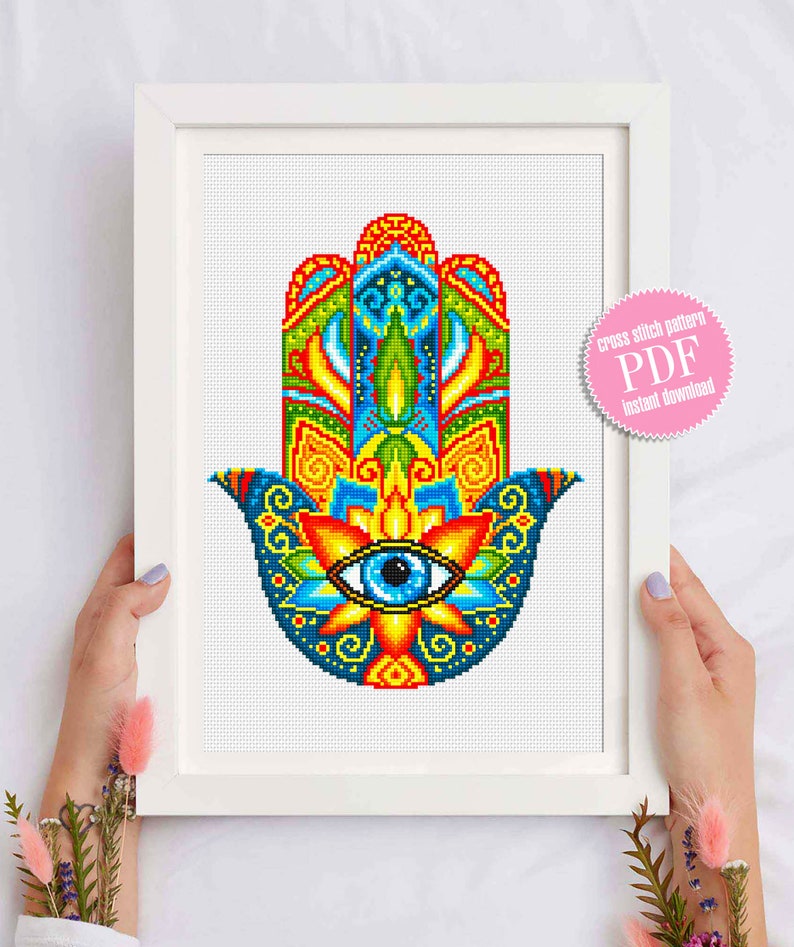 Hamsa Hand Cross Stitch Pattern Download PDF Easy Mandala | Etsy