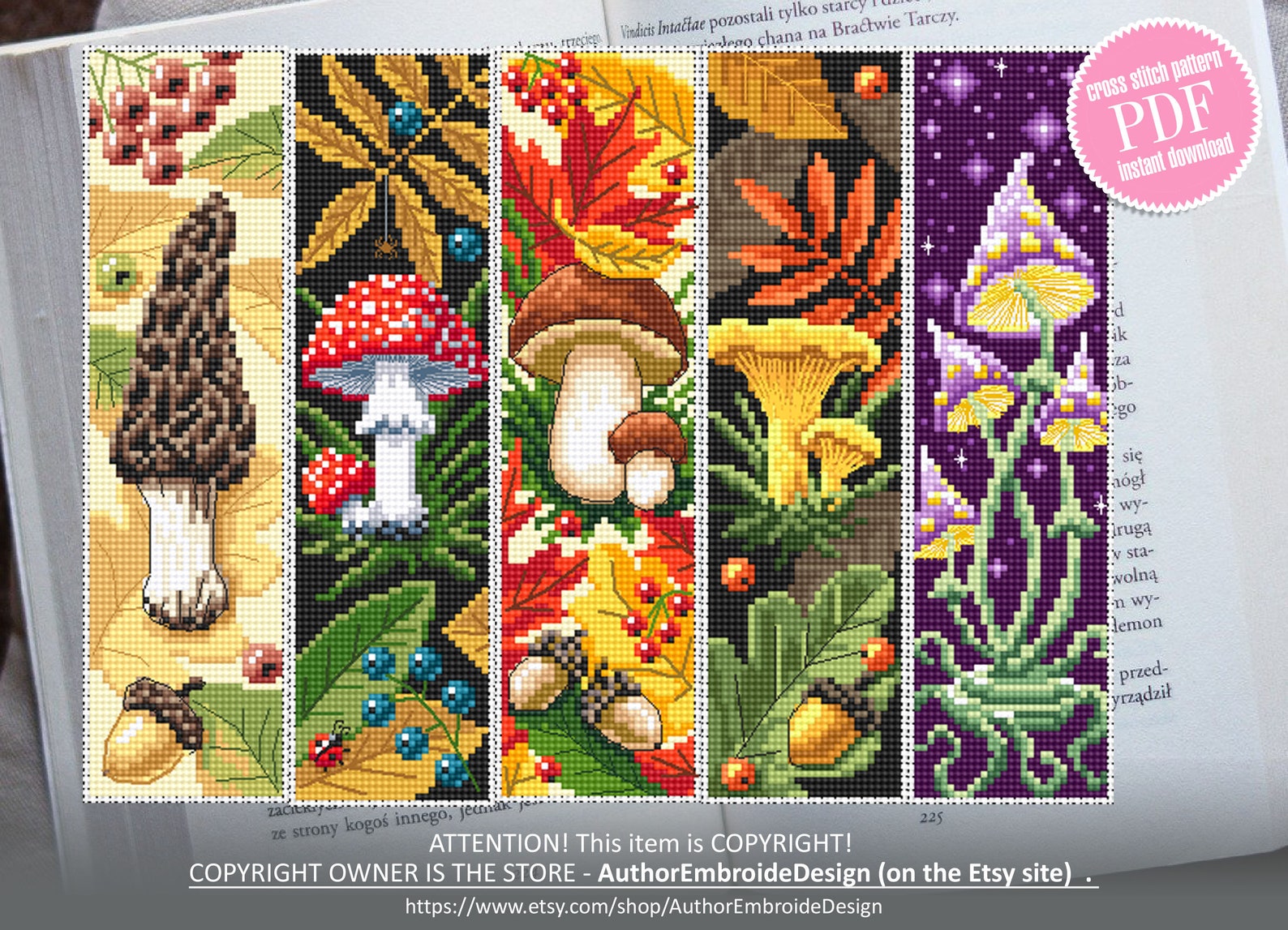 Mushroom Bookmark Set Cross Stitch Pattern PDF Download Magic Mushroom ...