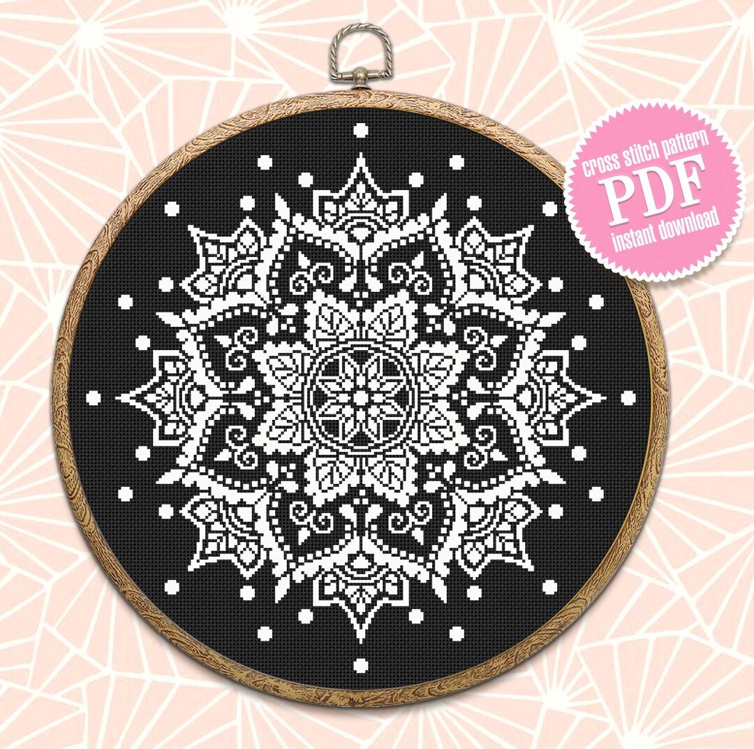 Mandala Cross Stitch Pattern PDF Download Monochrome Cross Stitch Chart ...