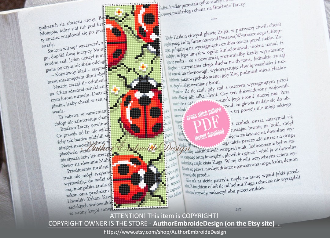 Ladybug Bookmark Cross Stitch Pattern PDF Download Red Bug Cross Stitch ...